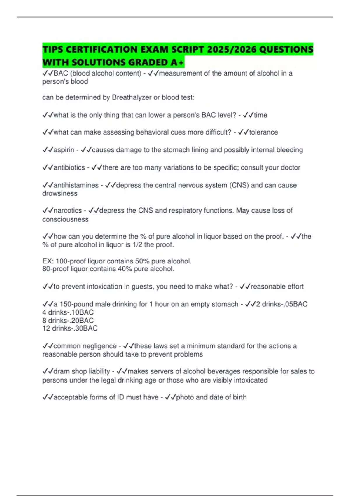 TIPS CERTIFICATION EXAM SCRIPT 2025/2026 QUESTIONS WITH SOLUTIONS ...