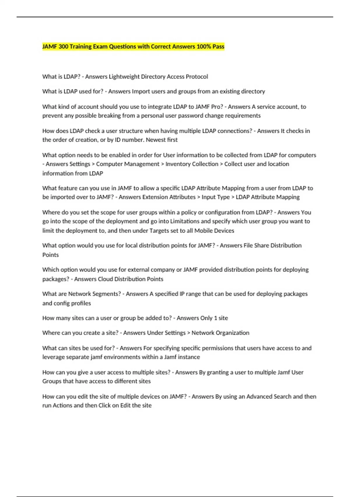 JAMF 300 Training Exam Questions with Correct Answers 100% Pass - JAMF ...