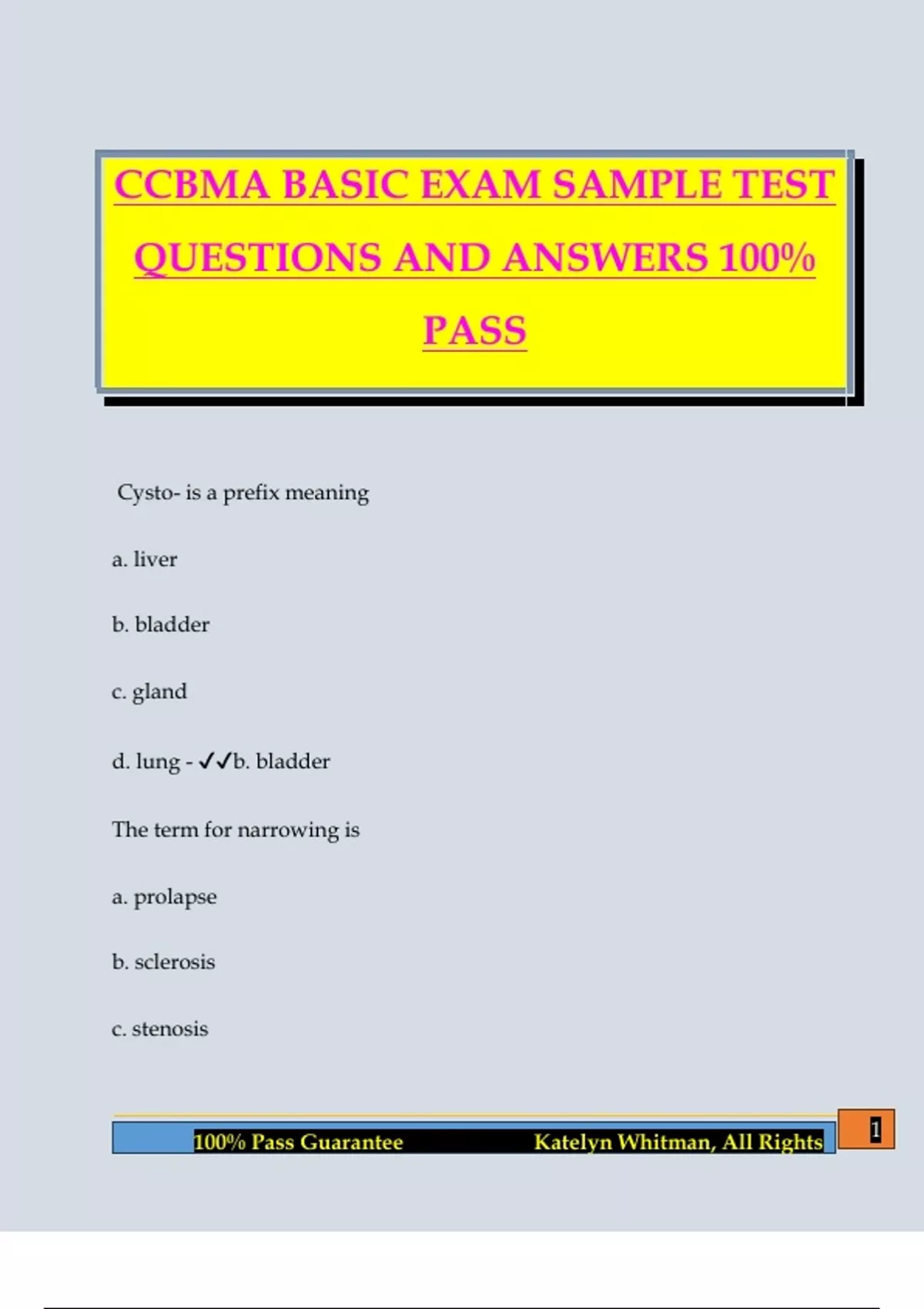 CCBMA BASIC EXAM SAMPLE TEST QUESTIONS AND ANSWERS 100% PASS - CCBMA ...
