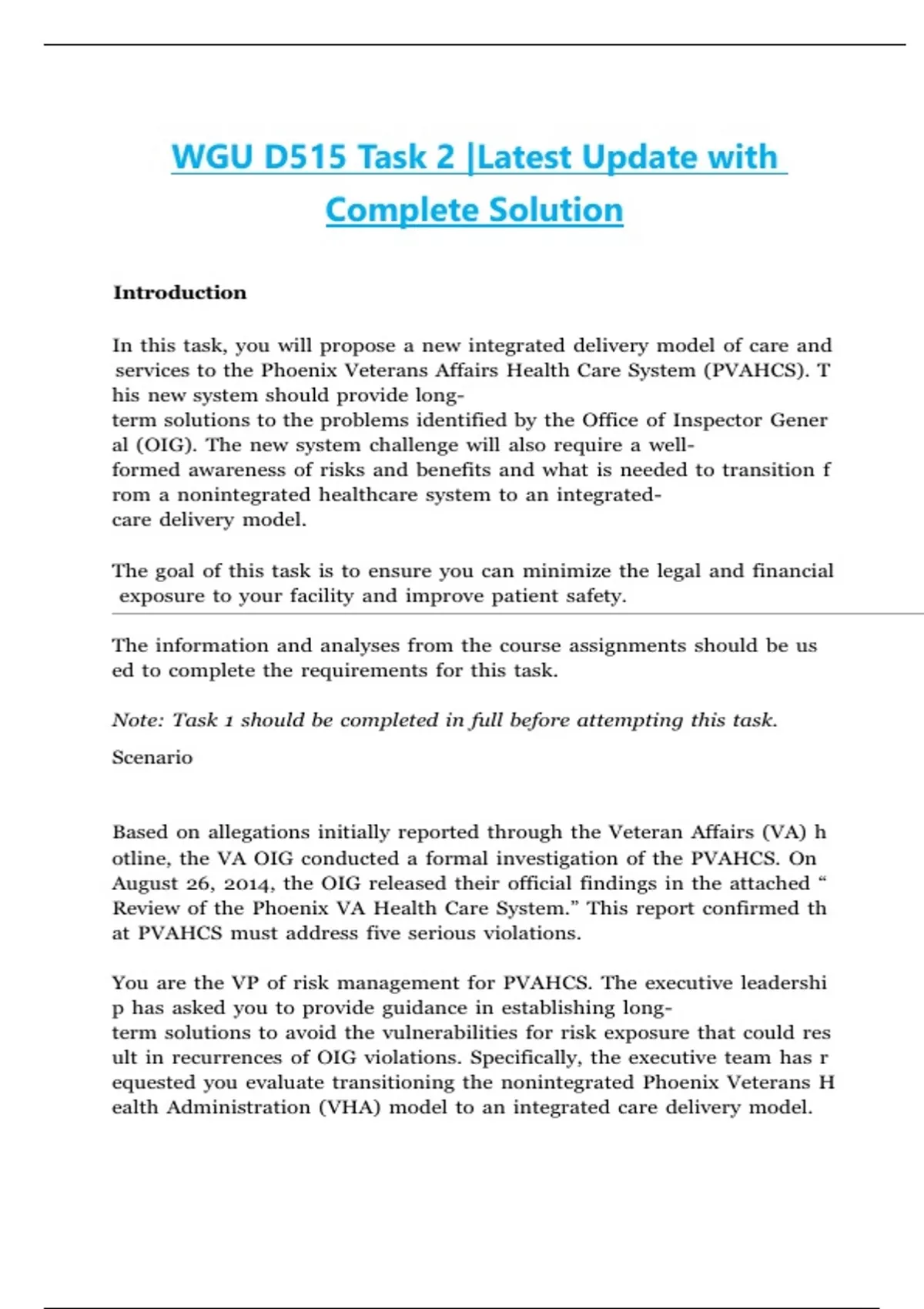 WGU D515 Task 2 |Latest Update with Complete Solution - WGU D515 ...