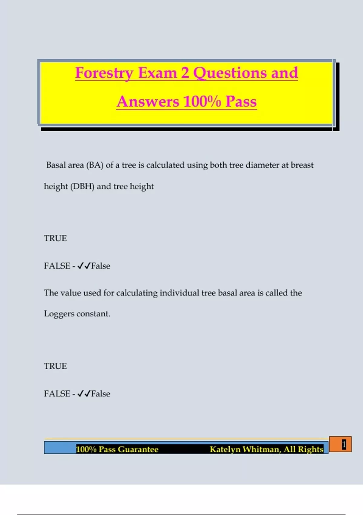 Forestry Exam 2 Questions and Answers 100% Pass - Forestry - Stuvia US