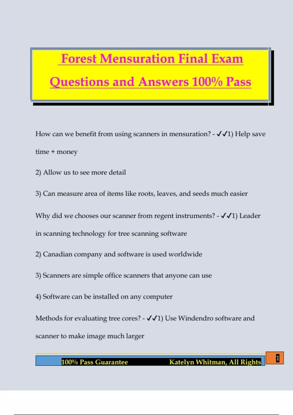 Forest Mensuration Final Exam Questions and Answers 100% Pass ...