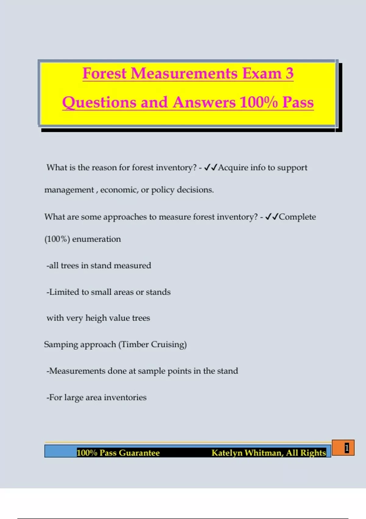 Forest Measurements Exam 3 Questions and Answers 100% Pass - Forestry ...