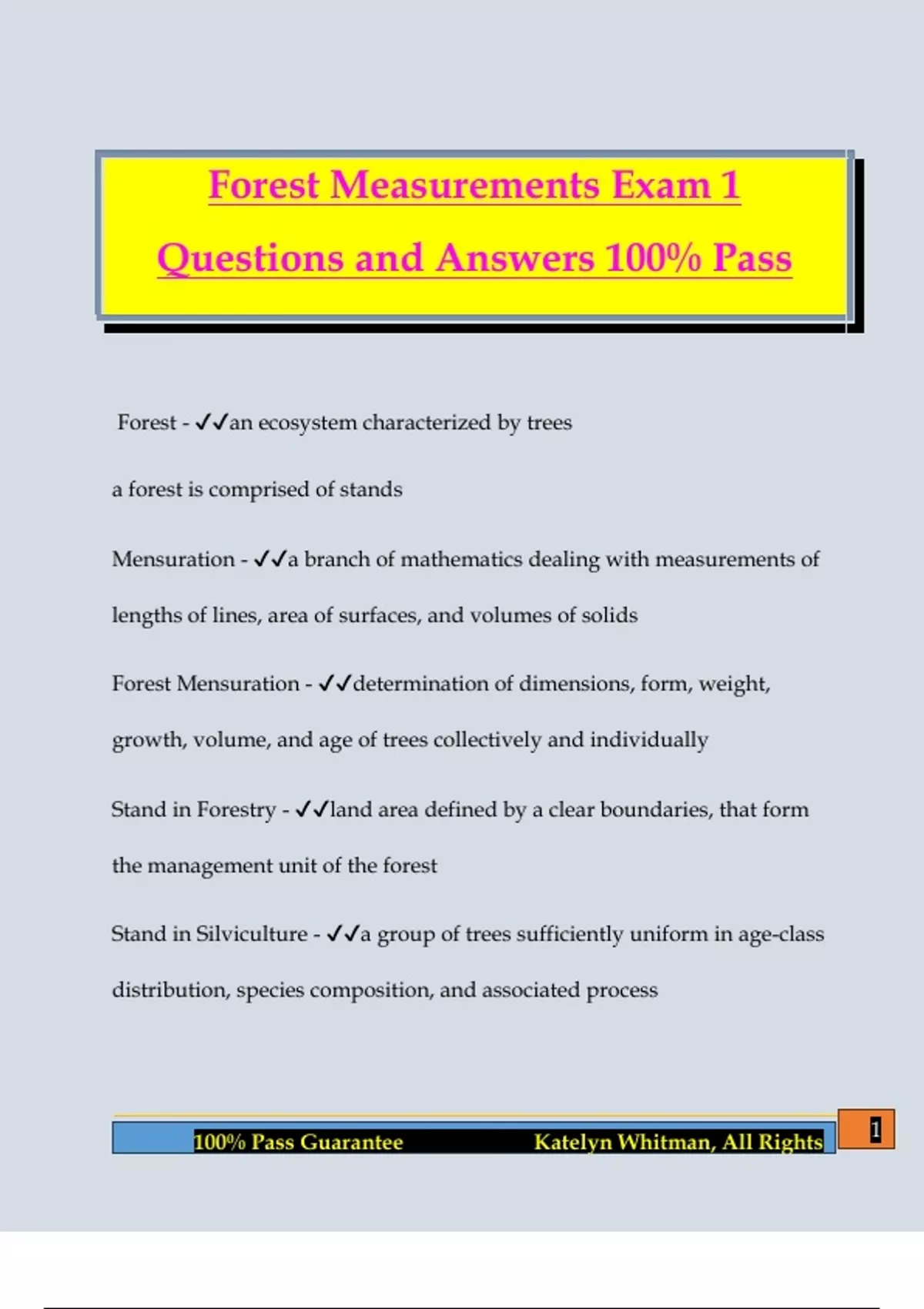 Forest Measurements Exam 1 Questions and Answers 100% Pass - Forestry ...