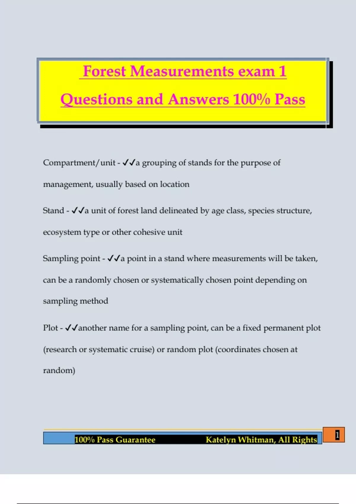 Forest Measurements exam 1 Questions and Answers 100% Pass - Forestry ...