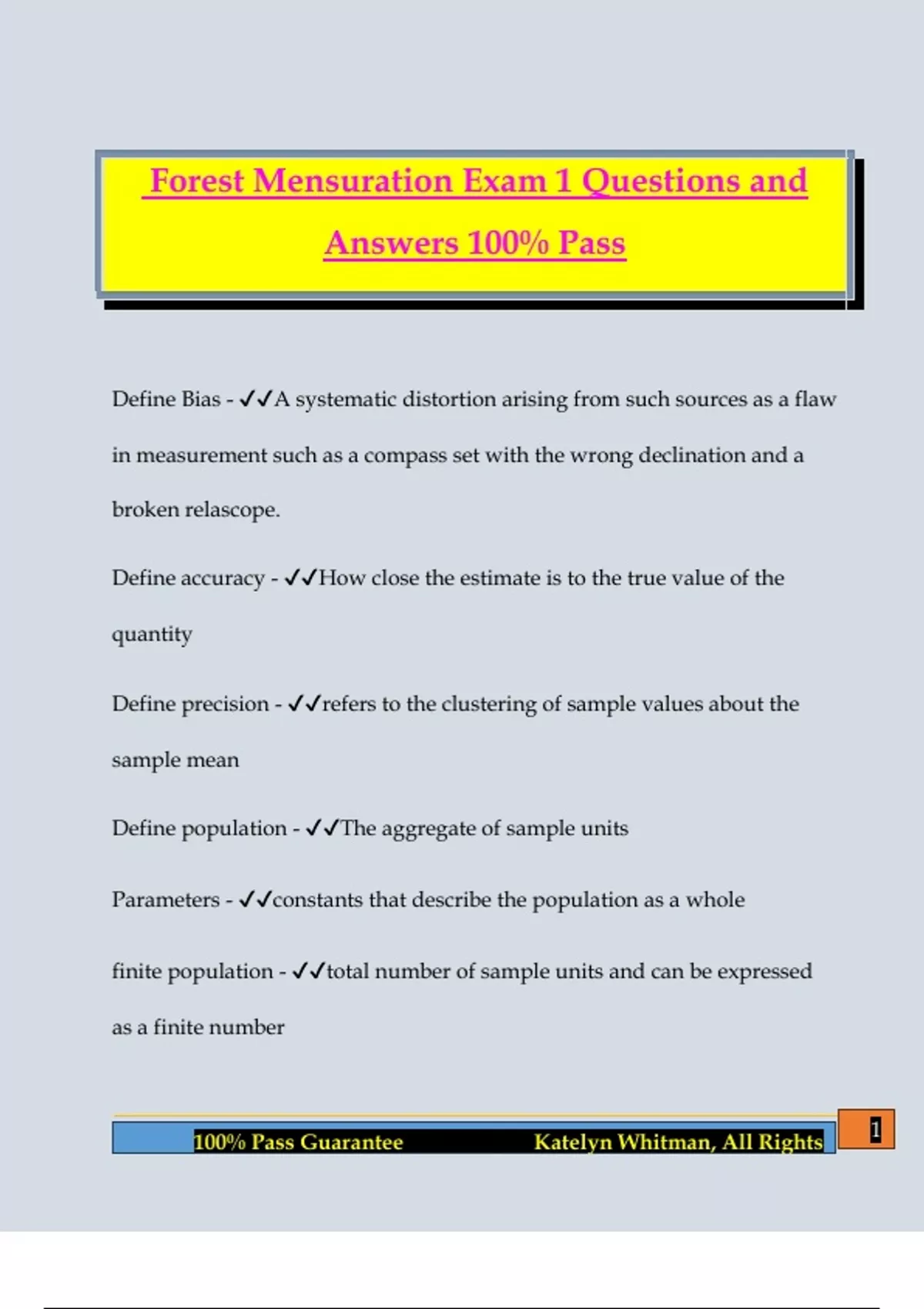 Forest Mensuration Exam 1 Questions and Answers 100% Pass - Forestry ...