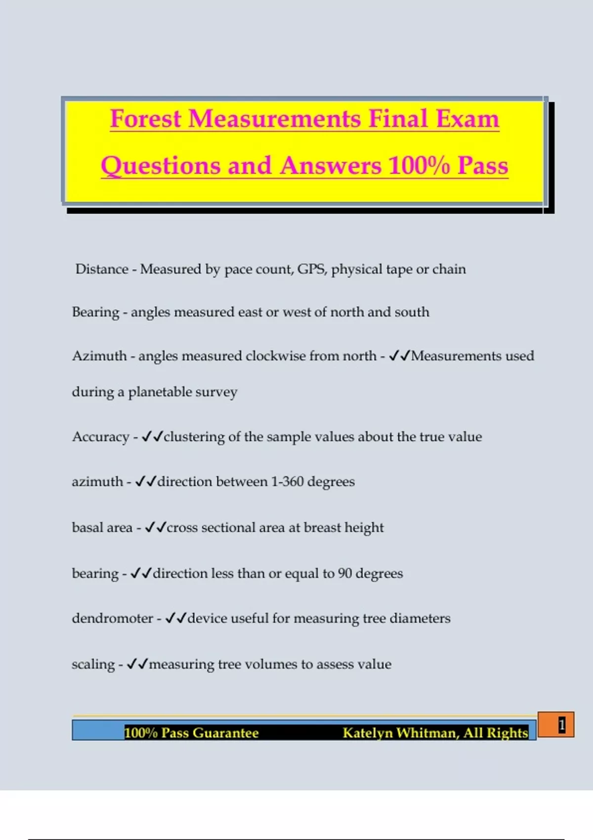 Forest Measurements Final Exam Questions and Answers 100% Pass ...