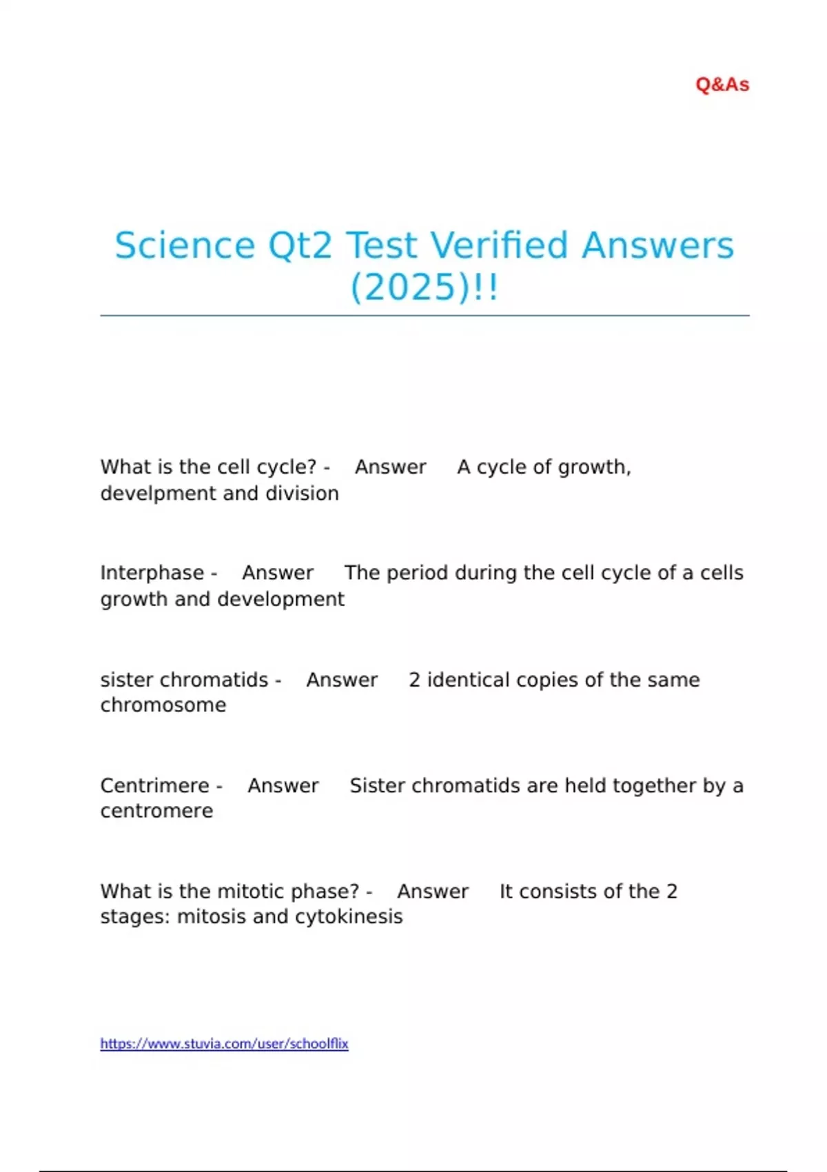 Science Qt2 Test Verified Answers (2025)!! - Science - Stuvia US