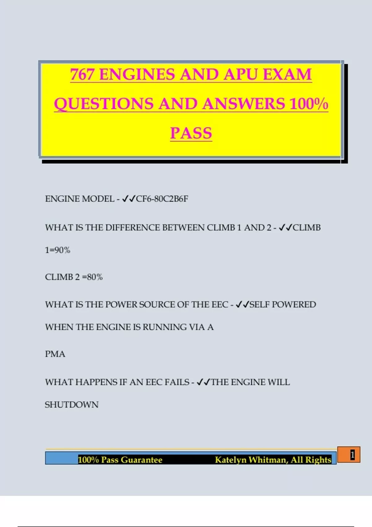 767 ENGINES AND APU EXAM QUESTIONS AND ANSWERS 100% PASS - United Airlines - Stuvia US