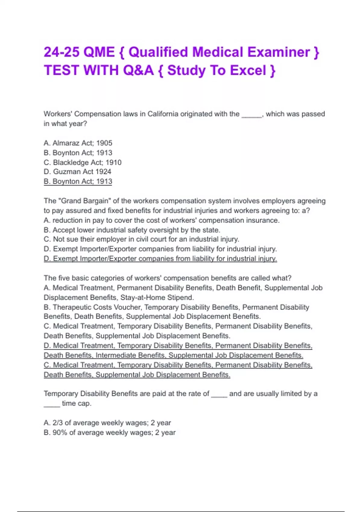 24-25 QME { Qualified Medical Examiner } TEST WITH Q&A { Study To Excel ...