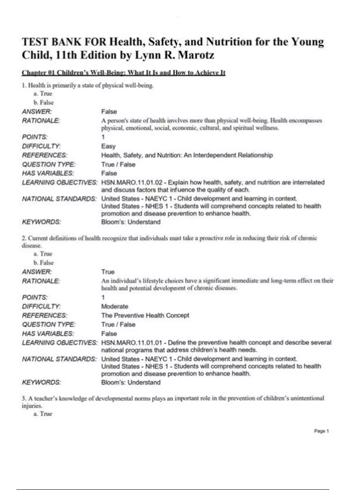 Test Bank For Health, Safety, And Nutrition For The Young Child, 11th ...