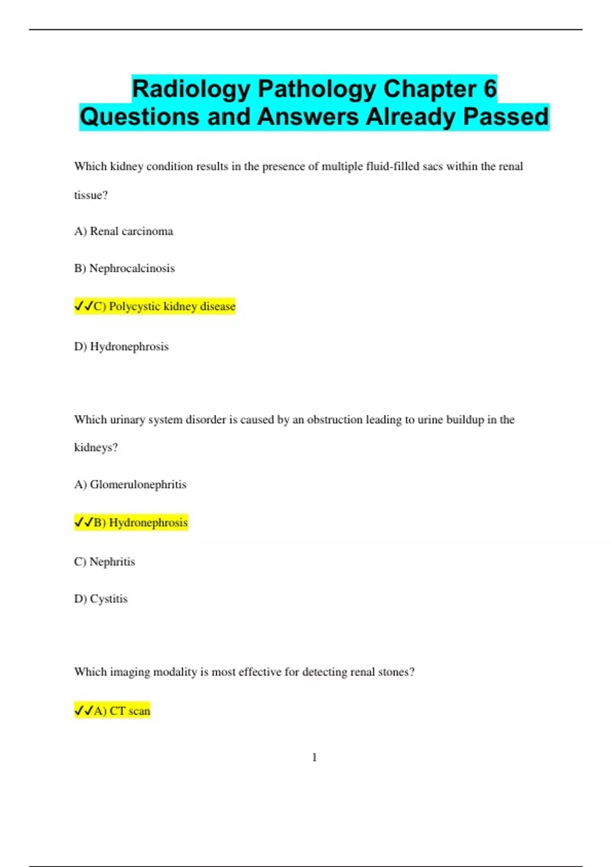 Radiology Pathology Bundled Exams Questions and Answers Latest Versions ...