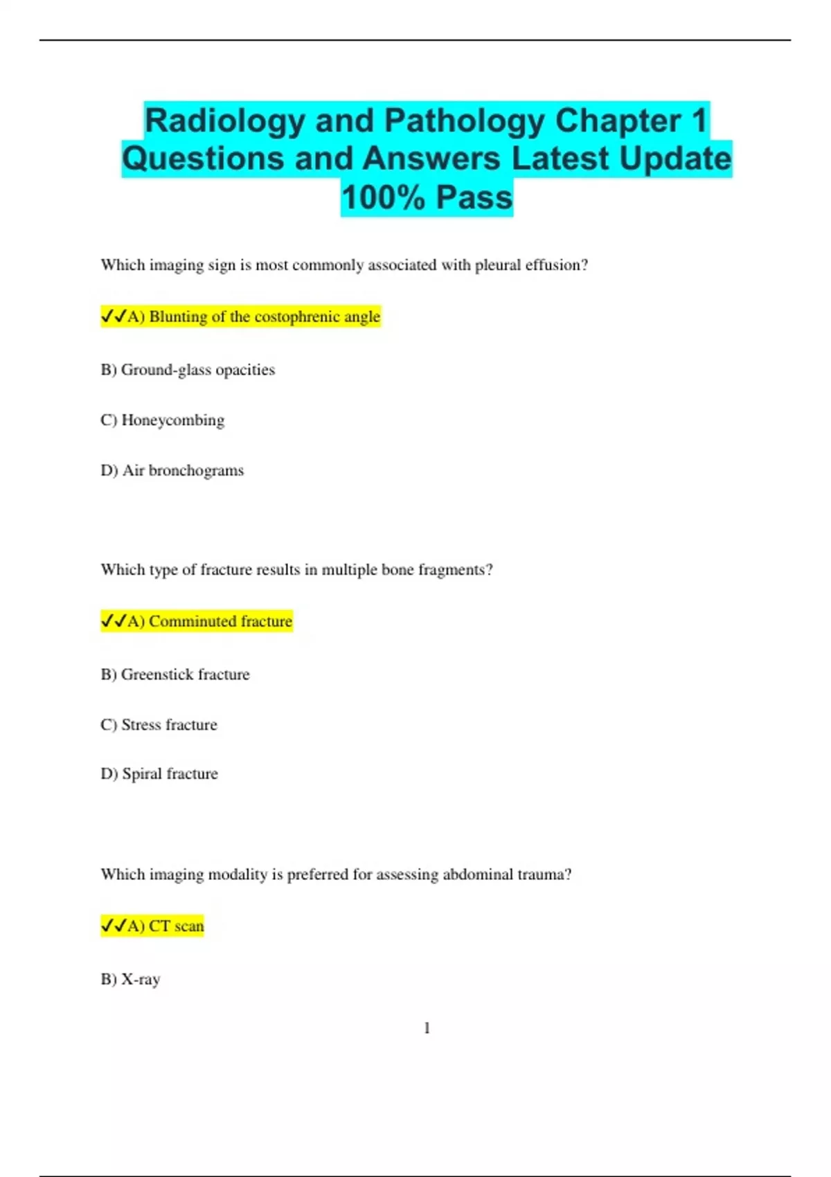 Radiology and Pathology Chapter 1 Questions and Answers Latest Update ...