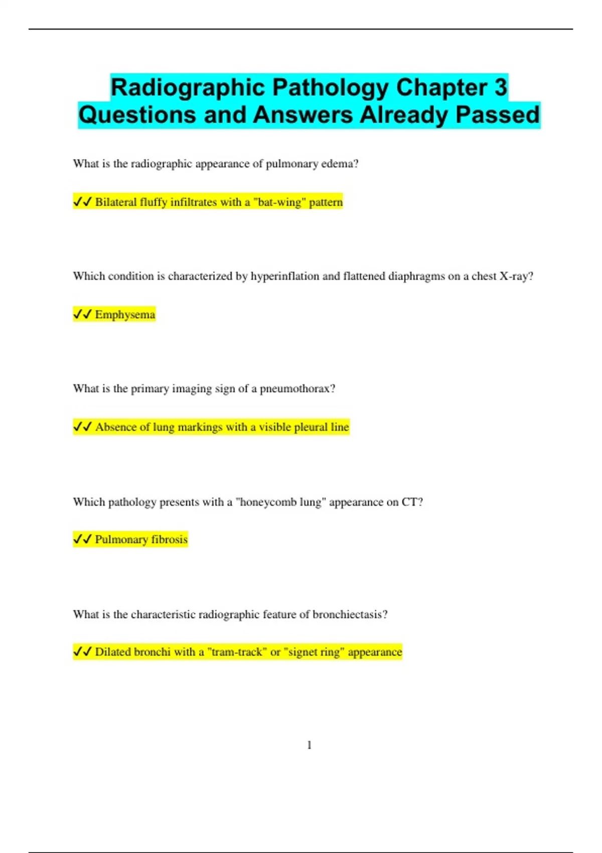 Radiographic Pathology Chapter 3 Questions and Answers Already Passed - Radiographic Pathology ...