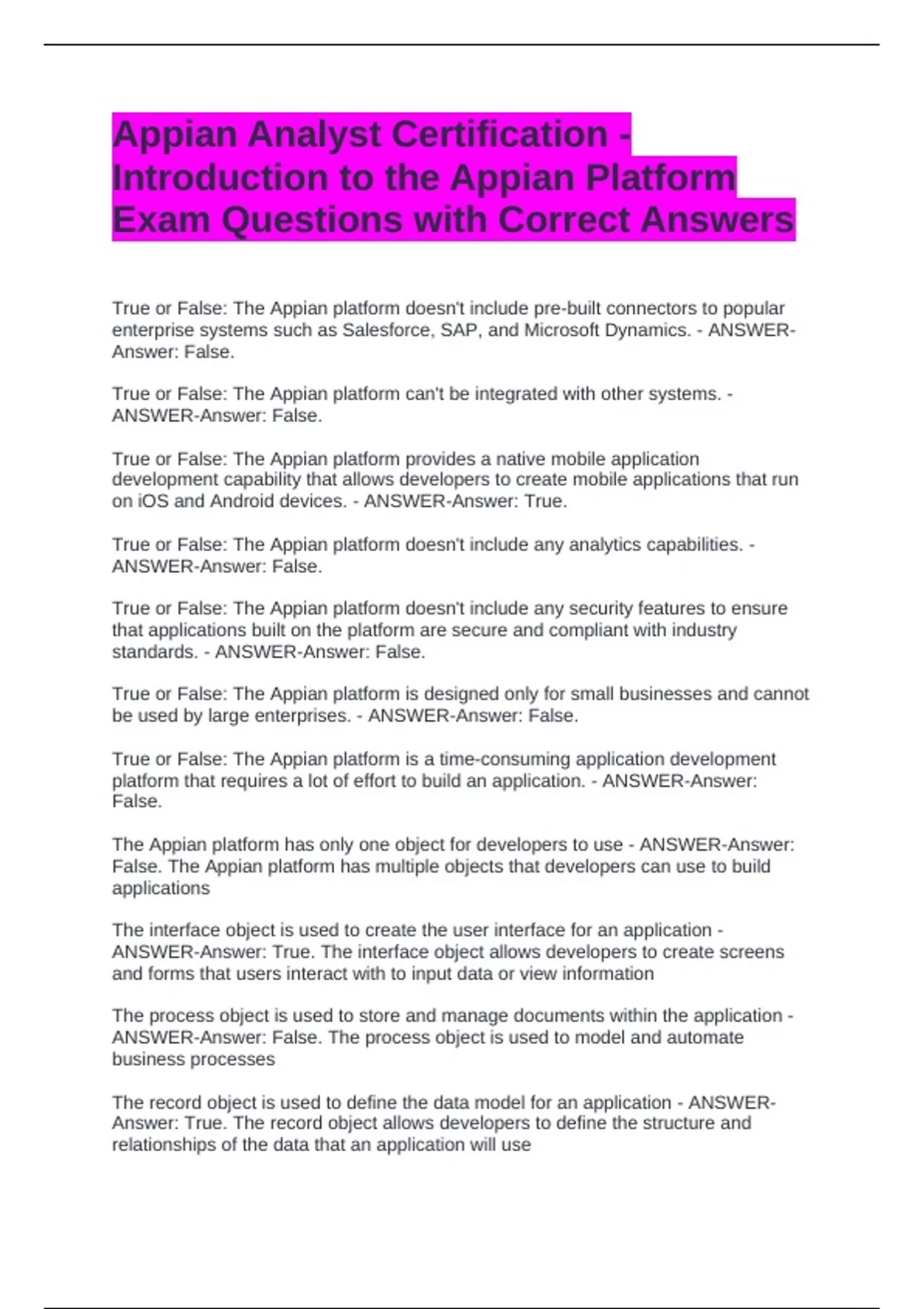 Appian Analyst Certification - Introduction to the Appian Platform Exam ...