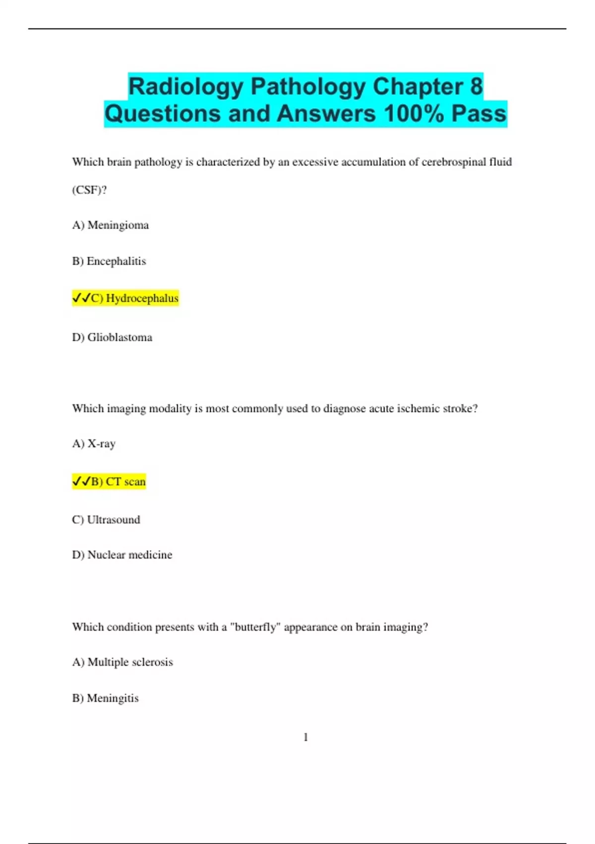 Radiology Pathology Chapter 8 Questions and Answers 100% Pass ...