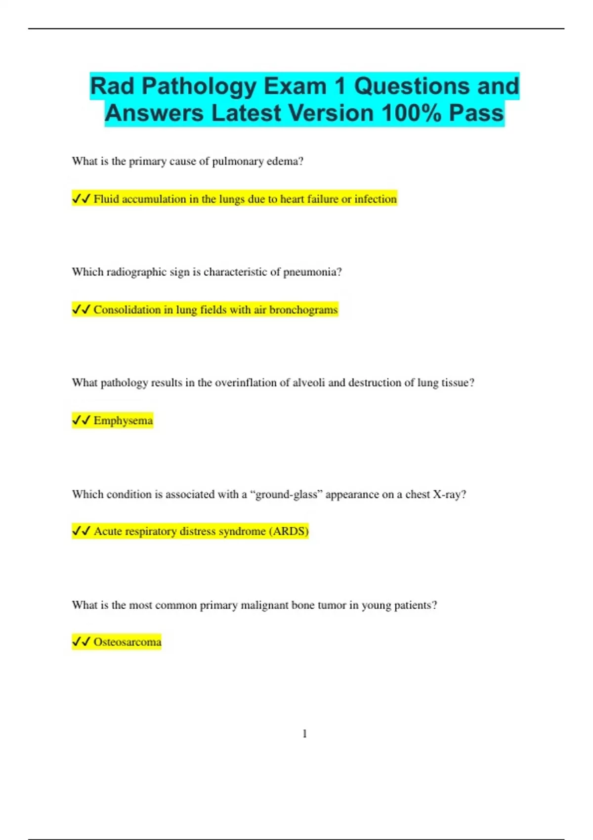 Rad Pathology Exam 1 Questions and Answers Latest Version 100% Pass ...