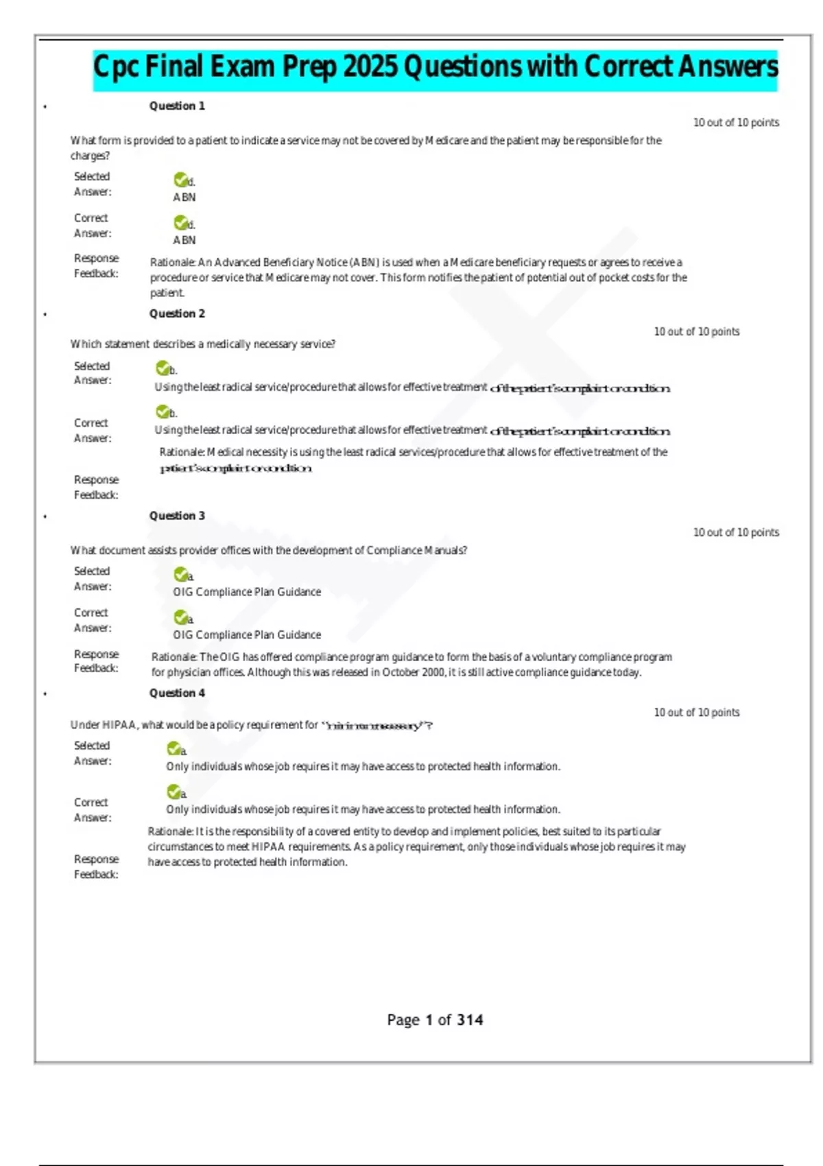 Cpc Final Exam Prep 2025 Questions with Correct Answers - CPC - Stuvia US