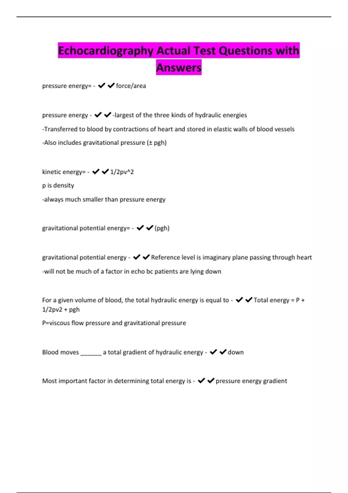 Echocardiography Actual Test Questions with Answers - Echocardiography ...