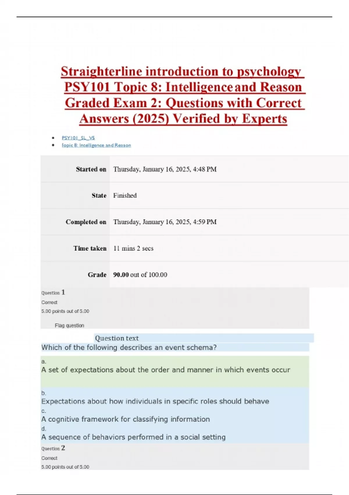 Straighterline introduction to psychology PSY101 Topic 8: Intelligence ...