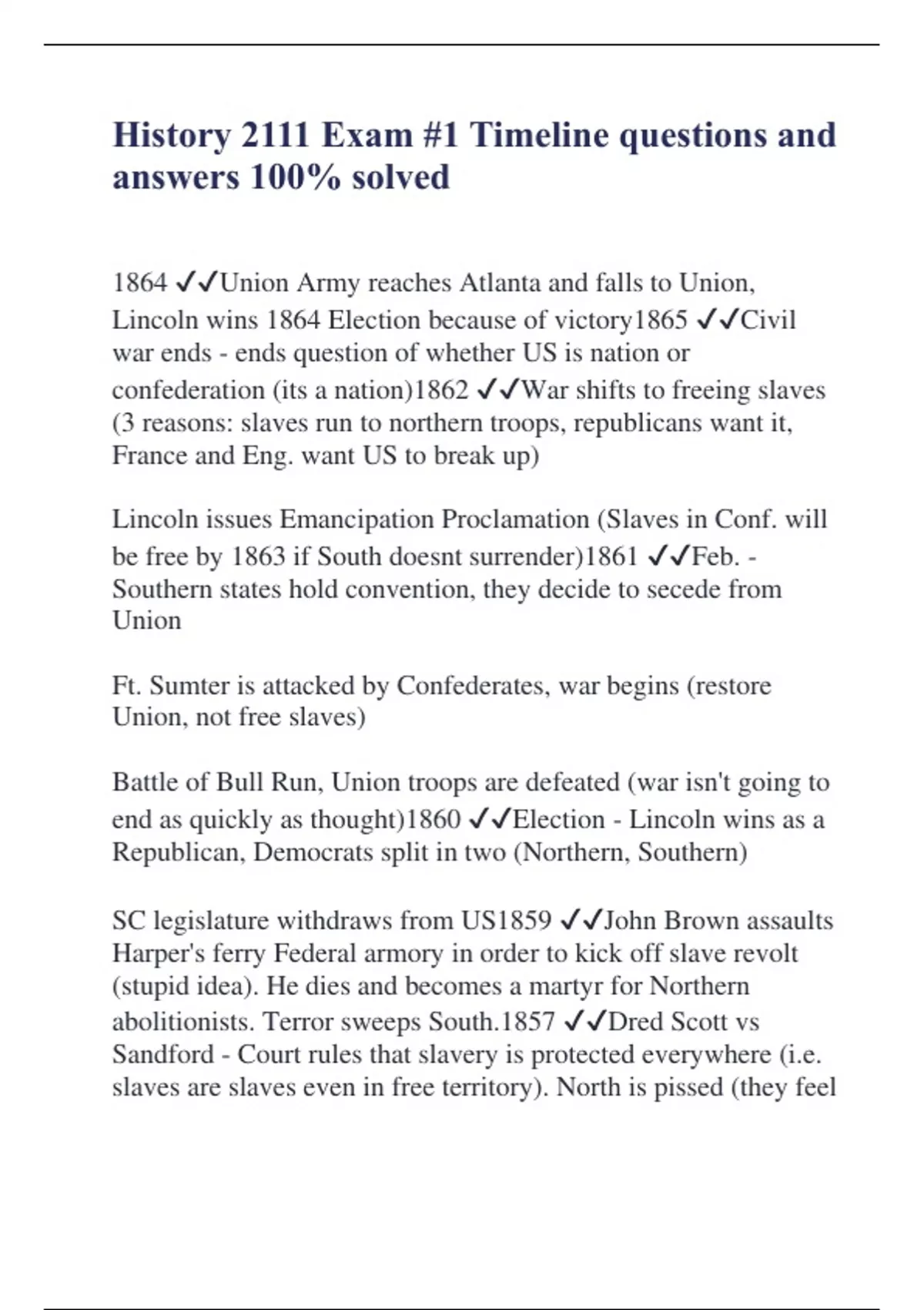 History 2111 Exam #1 Timeline questions and answers 100% solved ...