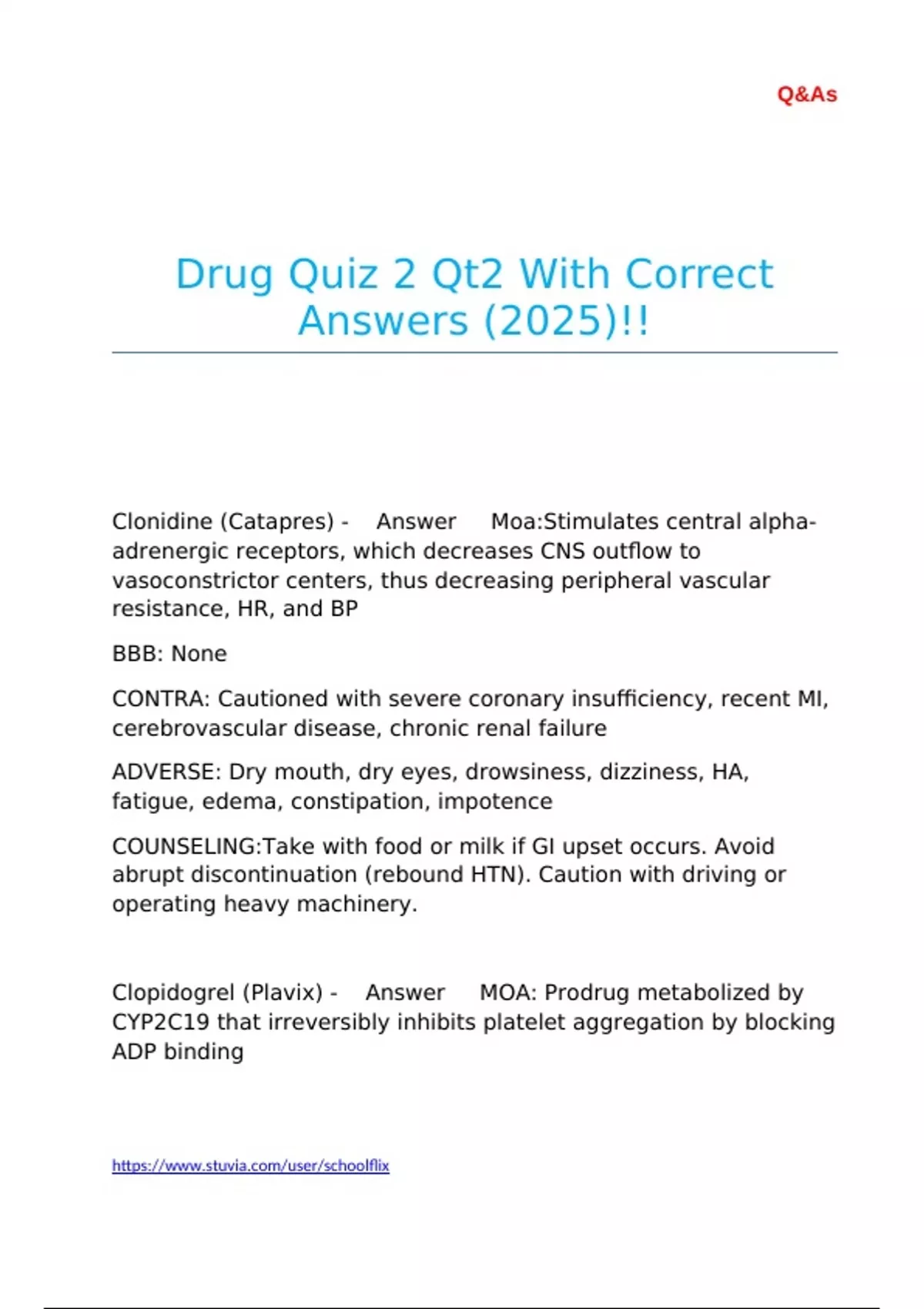 Drug Quiz 2 Qt2 With Correct Answers (2025)!! - Drugs - Stuvia US