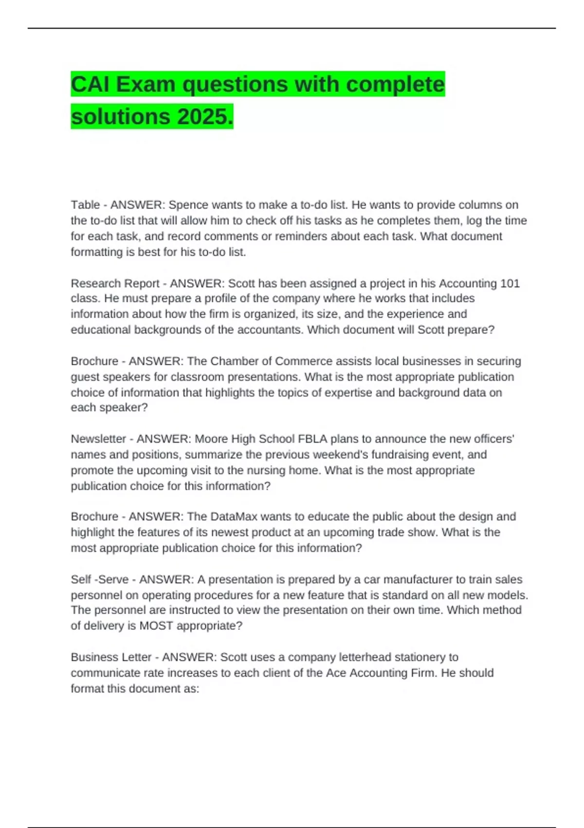 CAI Exam questions with complete solutions 2025 - CAI - Stuvia US