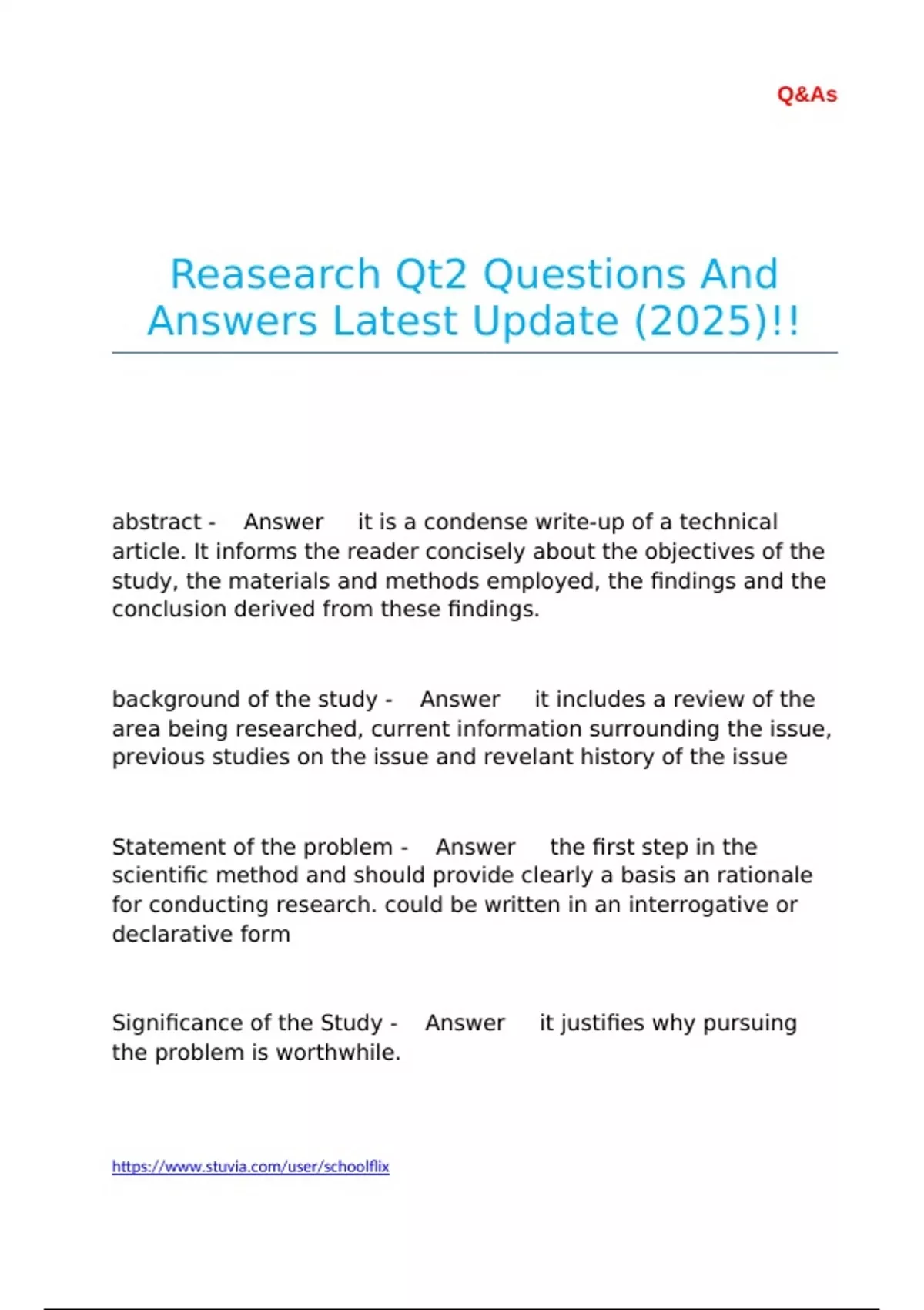Reasearch Qt2 Questions And Answers Latest Update (2025)!! - Reasearch ...