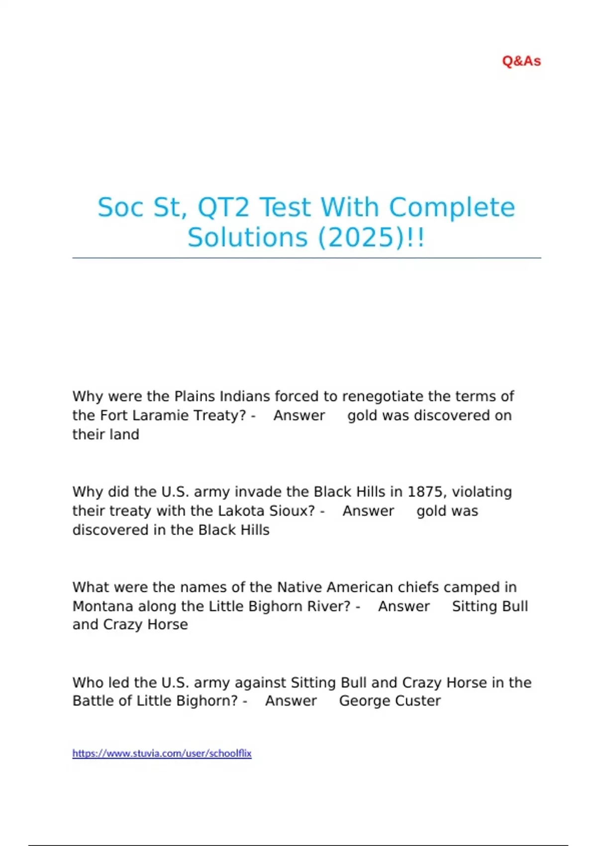 Soc St, QT2 Test With Complete Solutions (2025)!! - Soc St, QT2 - Stuvia US