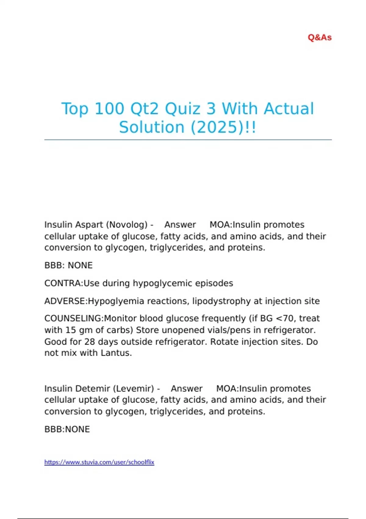 Top 100 Qt2 Quiz 3 With Actual Solution (2025)!! - Top 100 Qt2 - Stuvia US