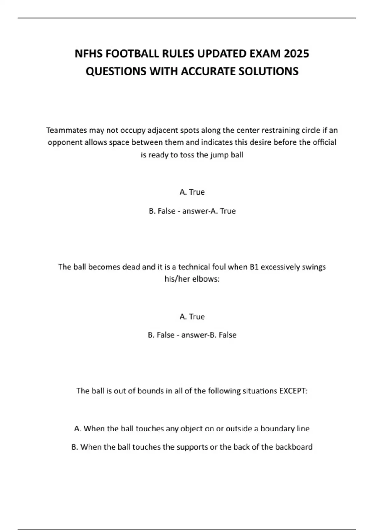 NFHS FOOTBALL RULES UPDATED EXAM 2025 QUESTIONS WITH ACCURATE SOLUTIONS ...