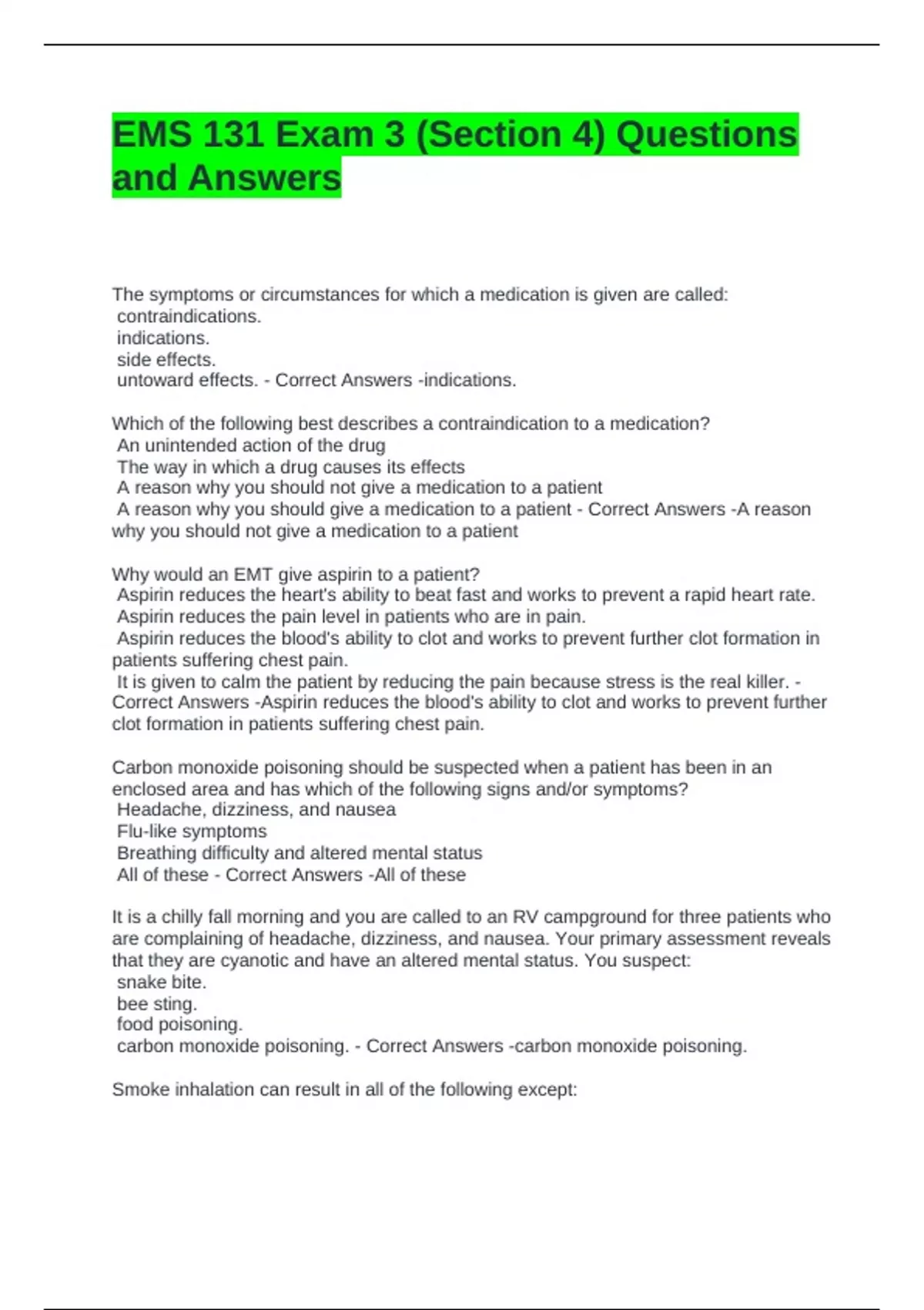 EMS 131 Exam 3 (Section 4) Questions and Answers - EMS 131 - Stuvia US