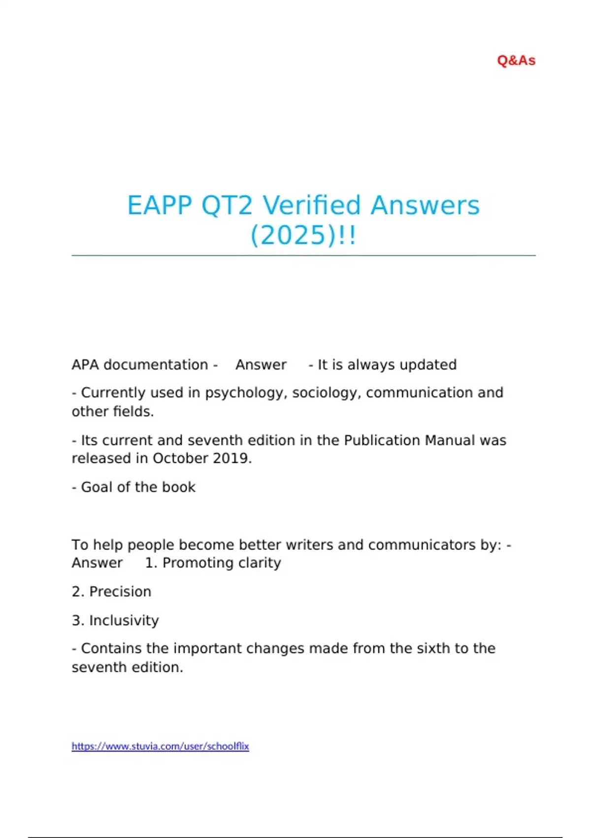 EAPP QT2 Verified Answers (2025)!! - EAPP QT2 - Stuvia US