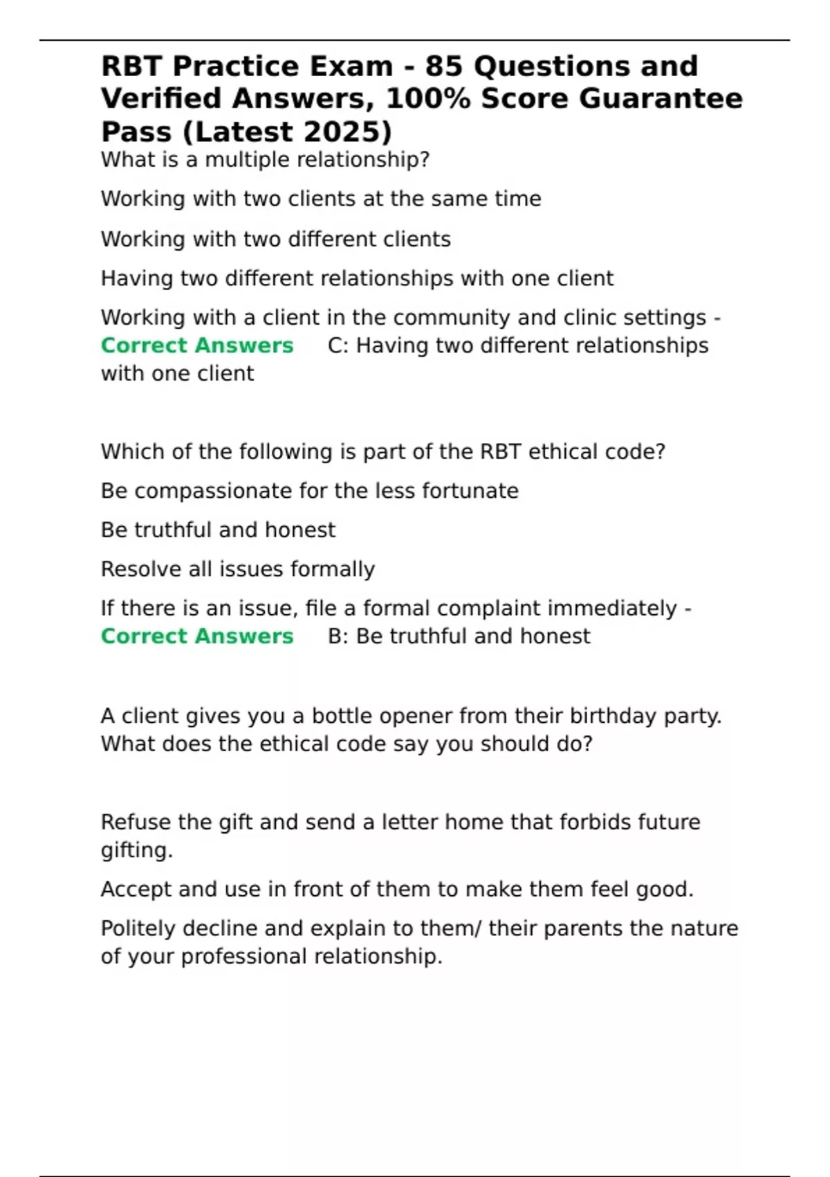 Rbt Practice Exam 85 Questions And Verified Answers 100 Score Guarantee Pass Latest 2025