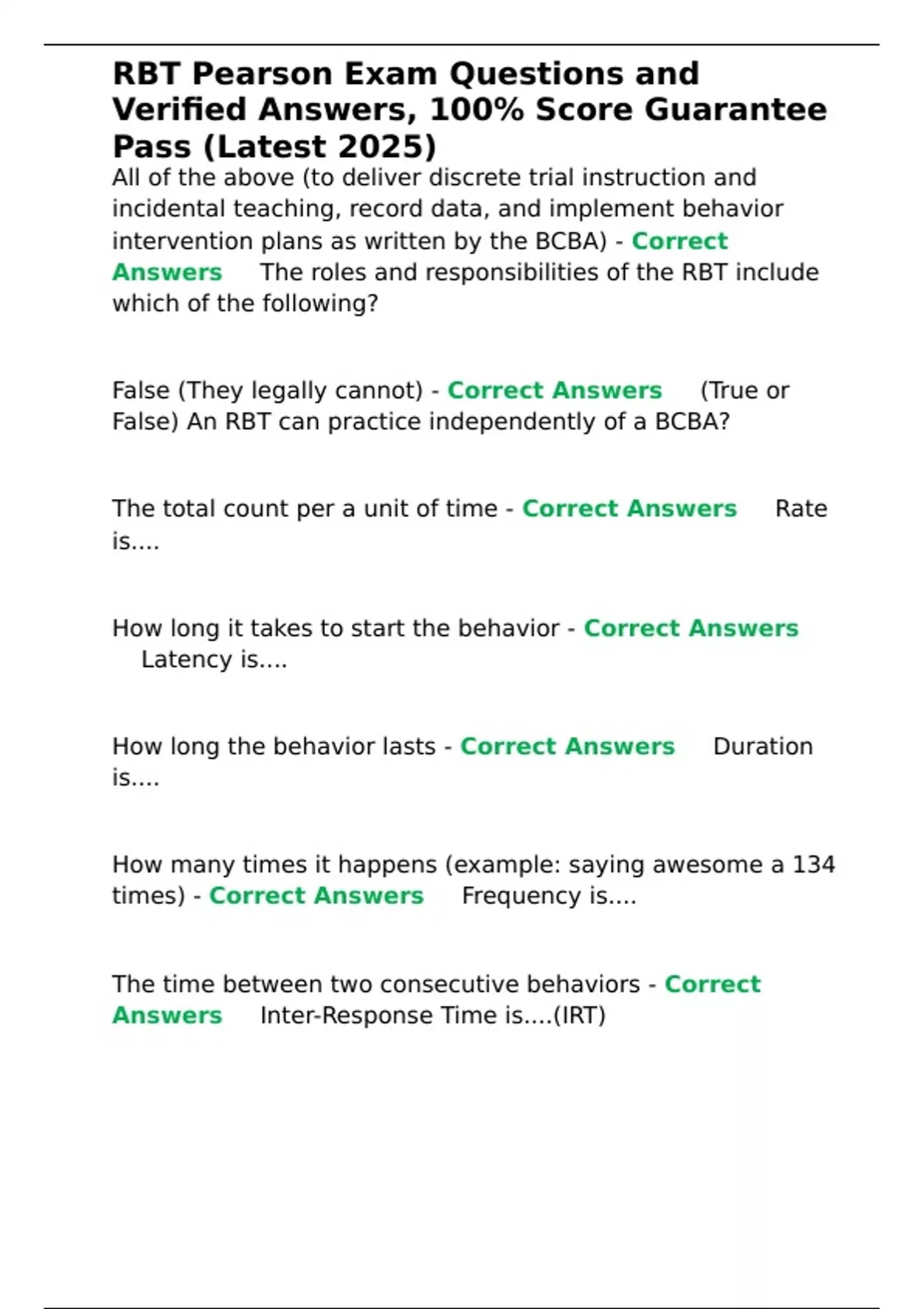 RBT Pearson Exam Questions and Verified Answers, 100- Score Guarantee ...
