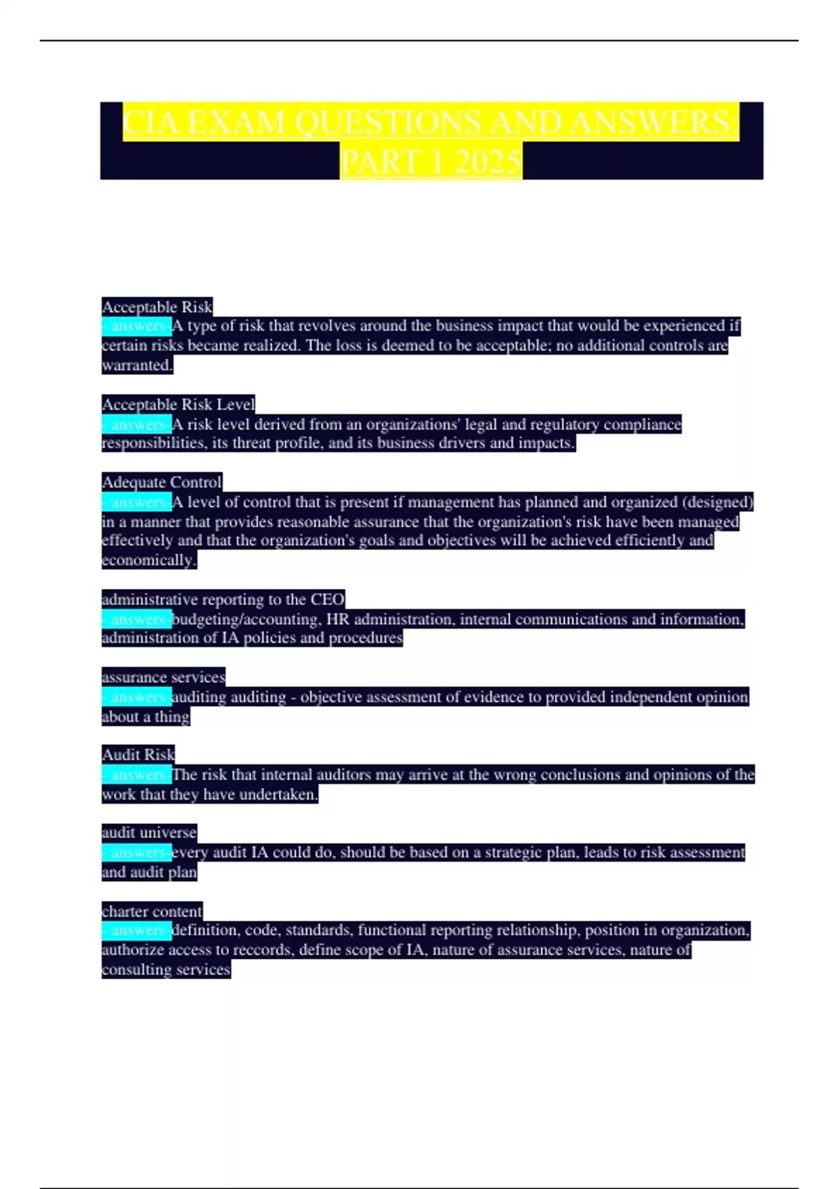 CIA Exam 2025: Comprehensive Certified Internal Auditor Study Guide ...