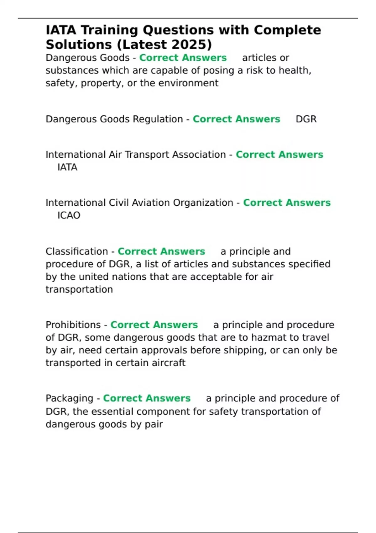 IATA Training Questions with Complete Solutions (Latest 2025). - IATA ...