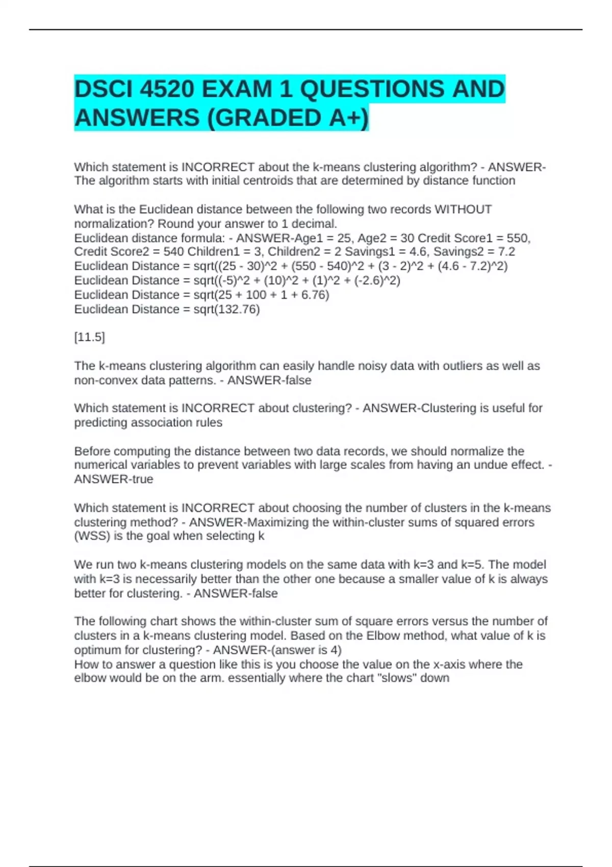 DSCI 4520 EXAM 1 QUESTIONS AND ANSWERS (GRADED A+) - DSCI 4520 - Stuvia US