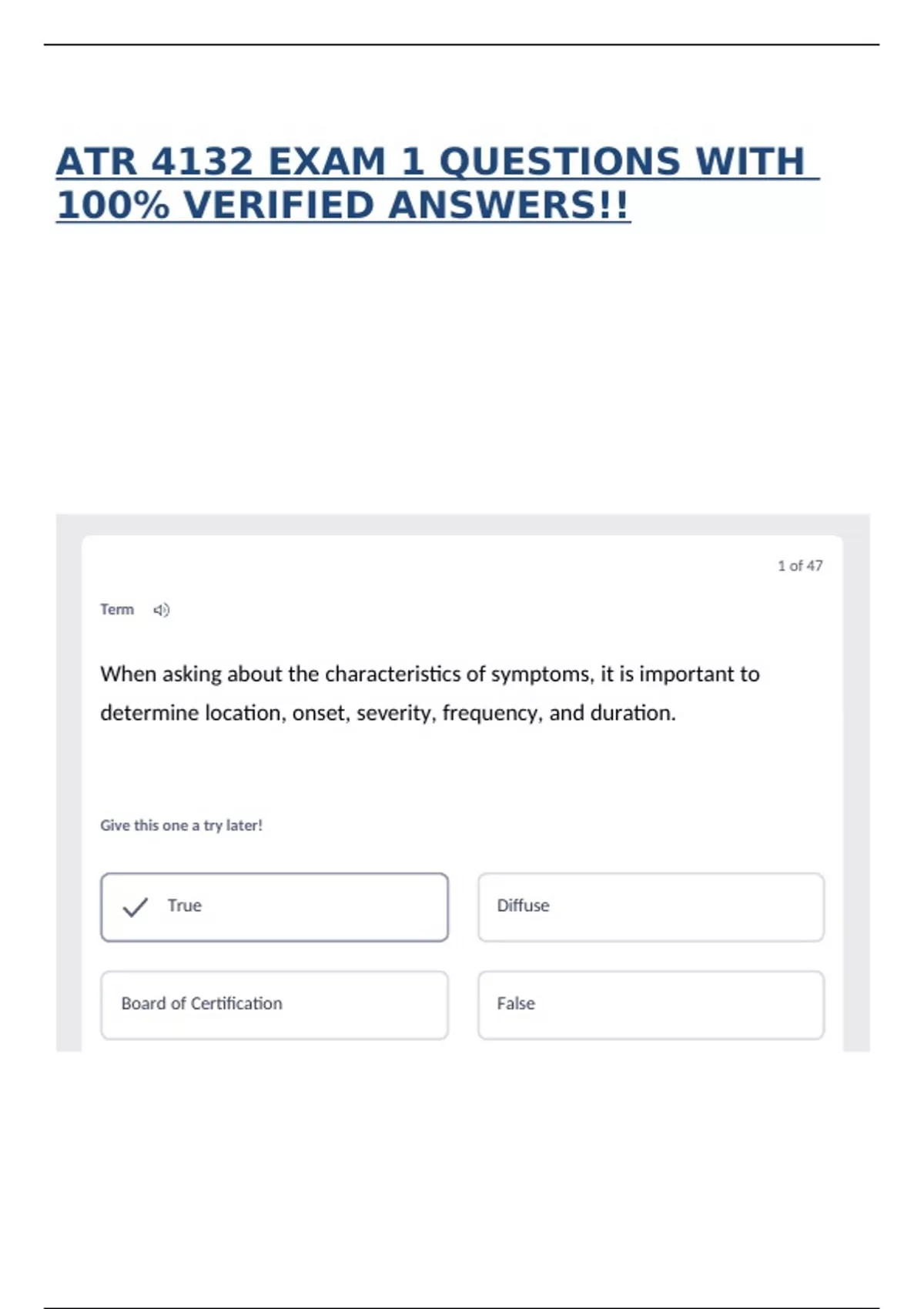 ATR 4132 EXAM 1 QUESTIONS WITH 100% VERIFIED ANSWERS!! - ATR 4132 ...
