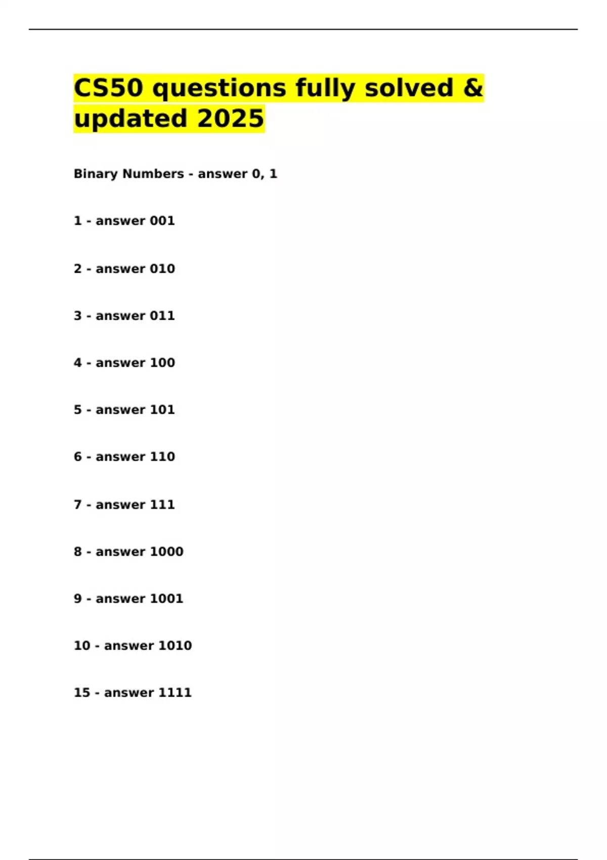 CS50 questions fully solved & updated 2025. - CS50 - Stuvia US