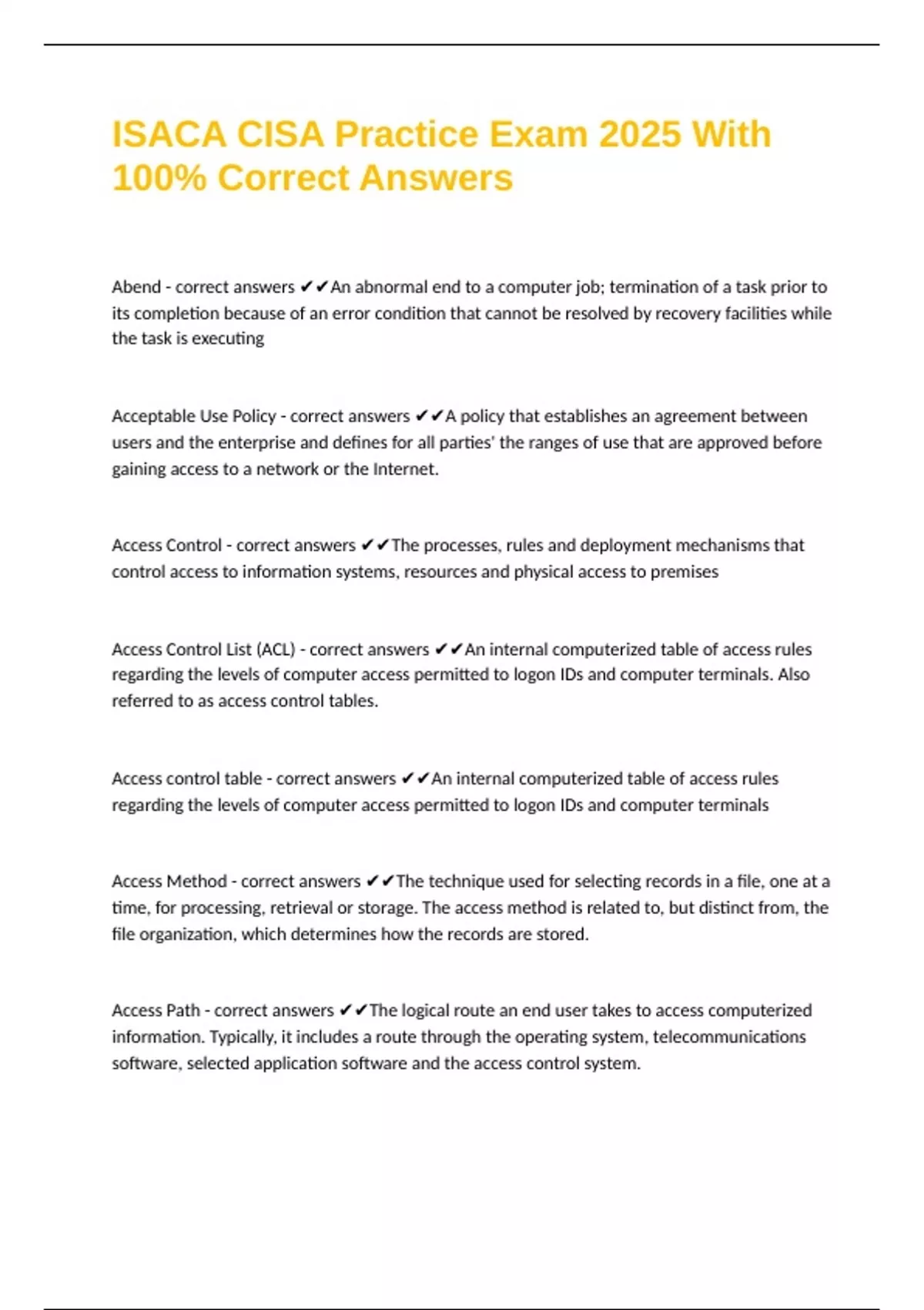 ISACA CISA Practice Exam 2025 With 100% Correct Answers - ISACA CISA ...