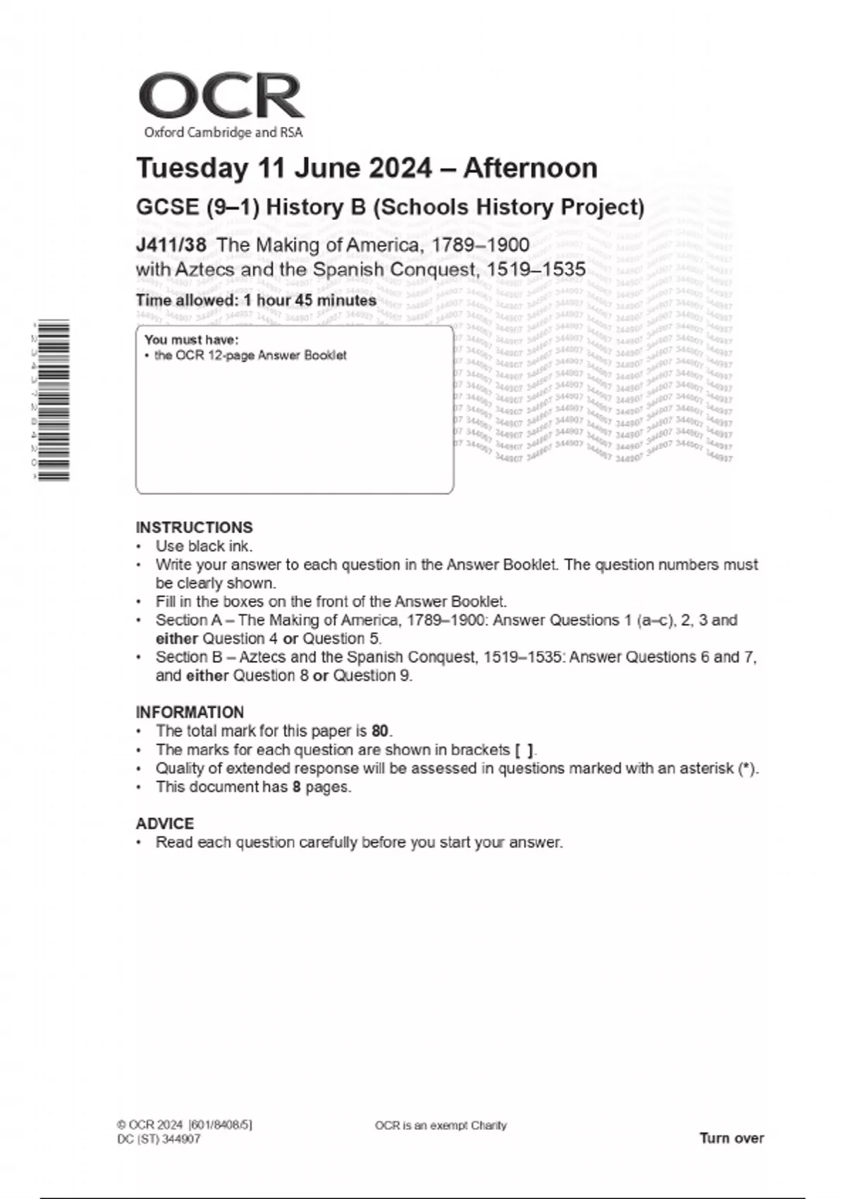 OCR GCSE (9–1) History B (Schools History Project) J411/38 The Making ...