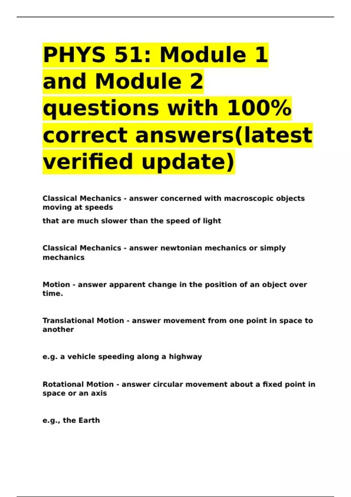 PHYS 51 Module 1 and Module 2 questions with 100- correct answers ...
