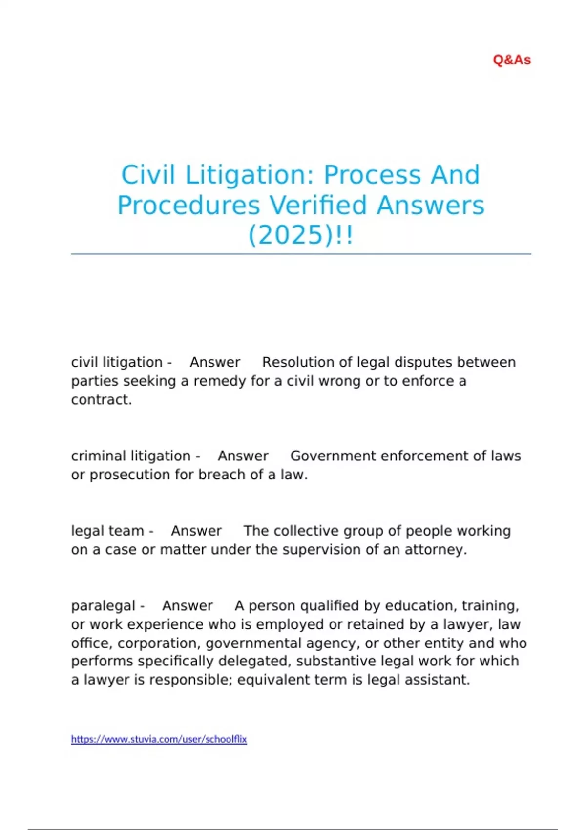 Civil Litigation: Process And Procedures Verified Answers (2025 ...