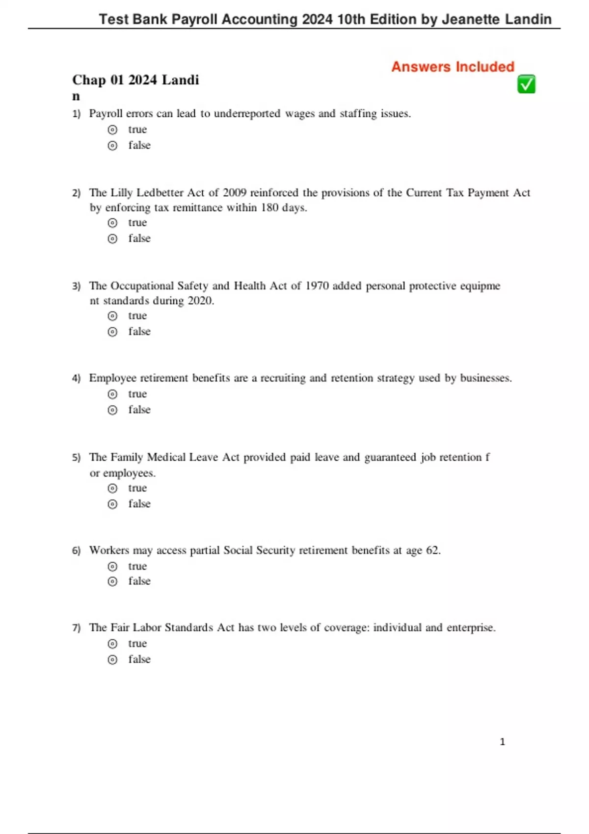 Test Bank for Payroll Accounting 2024, 10th Edition by Jeanette Landin ...
