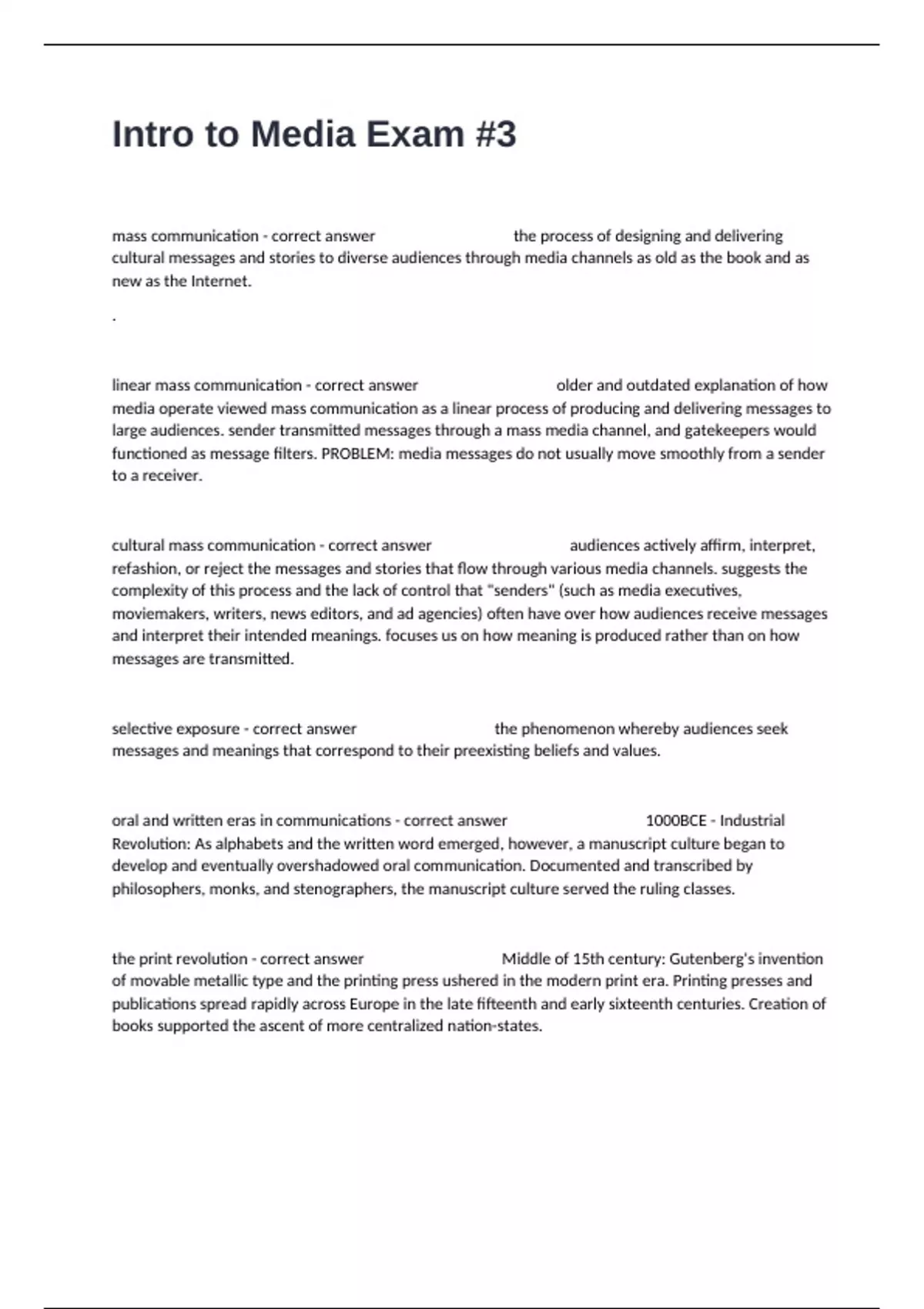 Intro to Media Exam #3 Actual Questions With 100% Verified Correct ...
