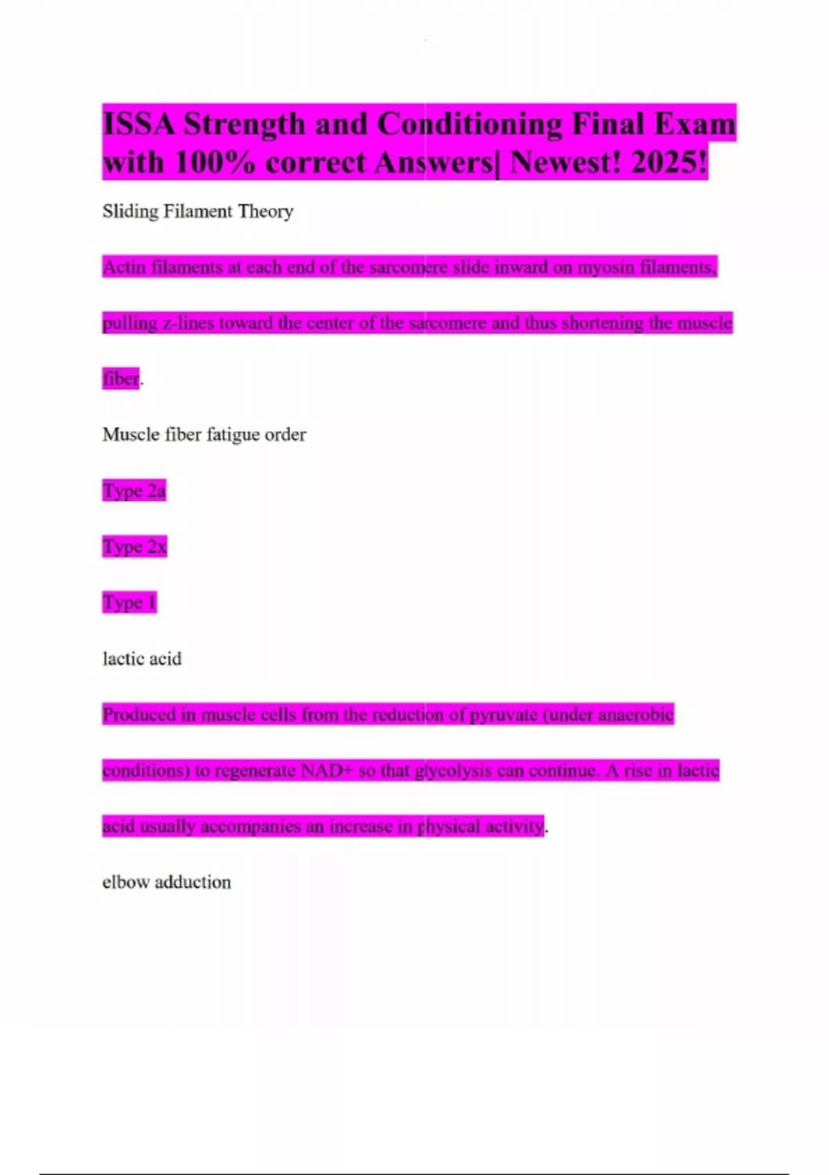 ISSA Strength and Conditioning Final Exam with 100% correct Answers| Newest! 2025! - ISSA ...