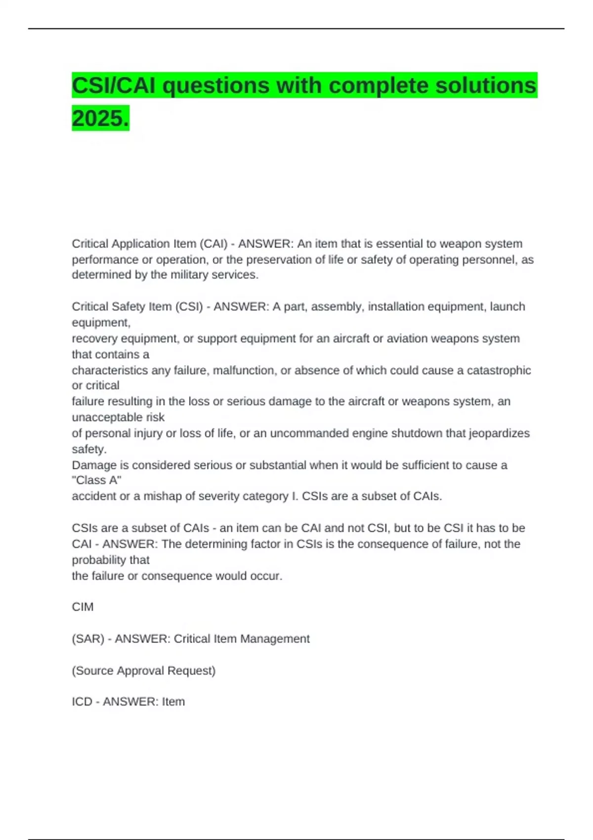 CSI_CAI questions with complete solutions 2025 - CAI - Stuvia US