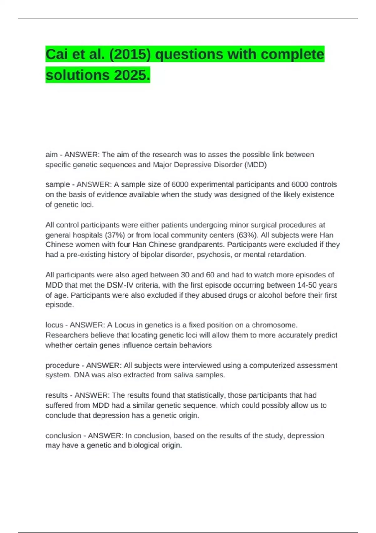Cai et al questions with complete solutions 2025. - CAI - Stuvia US