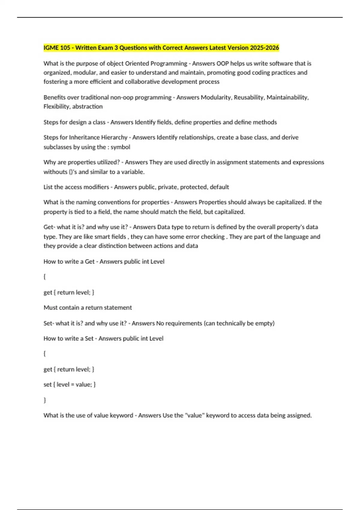 IGME 105 - Written Exam 3 Questions with Correct Answers Latest Version ...